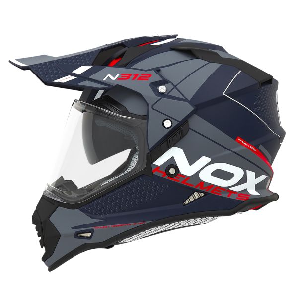 Casco moto NOX N312 Drone Azul Mate Rojo en Stock | iCasque.es