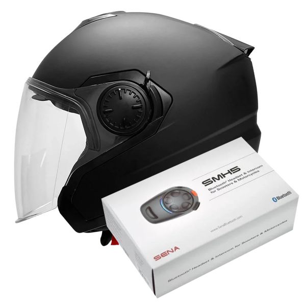 Pack Casco + Kit Bluetooth : Awax Awax Jet 22.06 Matt Black + Kit ...