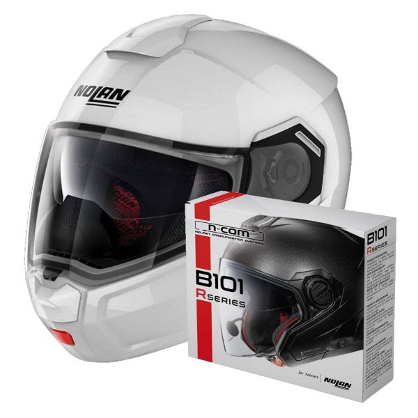 Pack Casco + Kit Bluetooth : Nolan N90 3 Classic N-Com White 5 + Kit Bluetooth B101R N100-5 ...