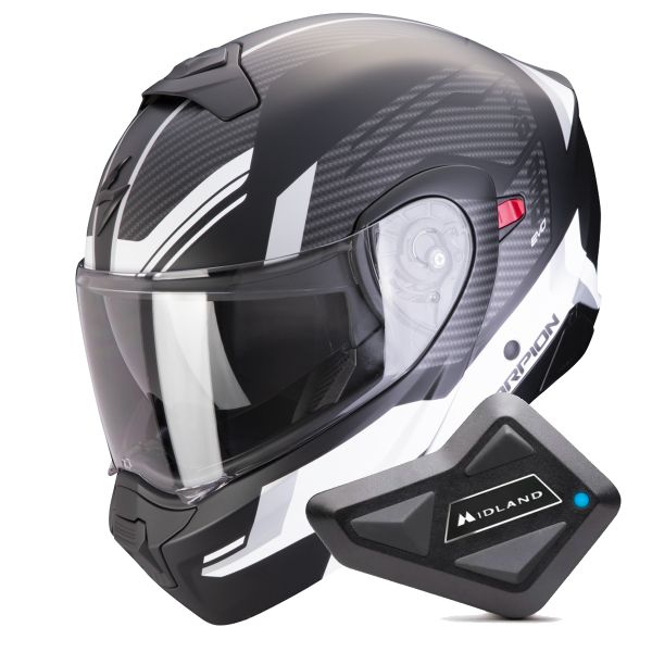 Pack Casco + Kit Bluetooth : Scorpion Exo 930 Evo Sikon Matt Black White + Kit Bluetooth BT Mini ...